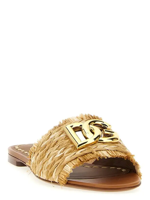 Dolce & Gabbana Raffia Braid Slides With Logo