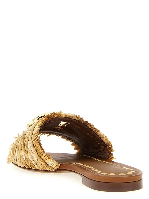 Dolce & Gabbana Raffia Braid Slides With Logo