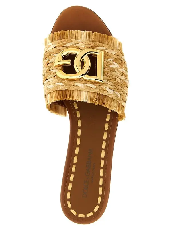 Dolce & Gabbana Raffia Braid Slides With Logo