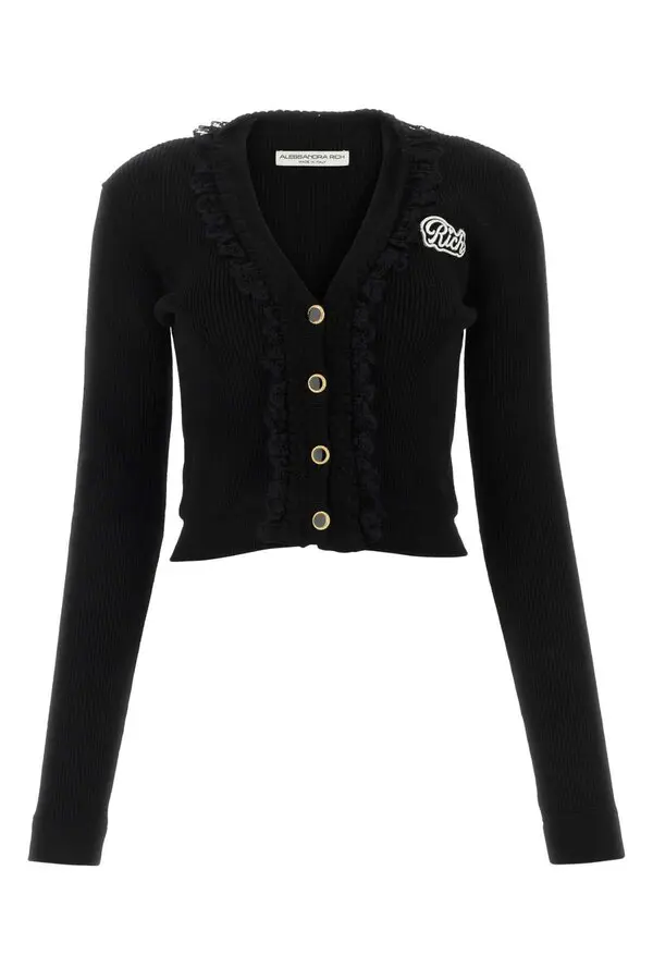 Alessandra Rich Ribbed Lace Trim Cardigan
