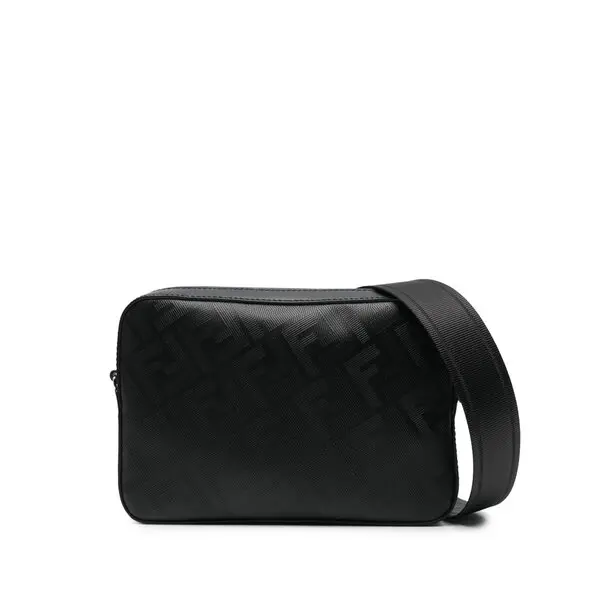 Fendi Calf Leather Ff Motif Shoulder Bag - Black