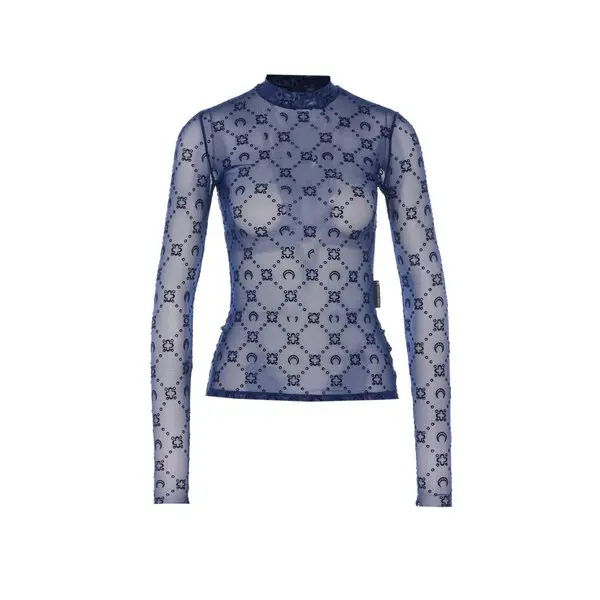 MARINE SERRE Moonogram Mesh Flock Second Skin Highneck Top