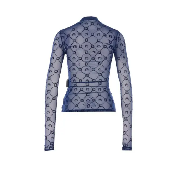 MARINE SERRE Moonogram Mesh Flock Second Skin Highneck Top