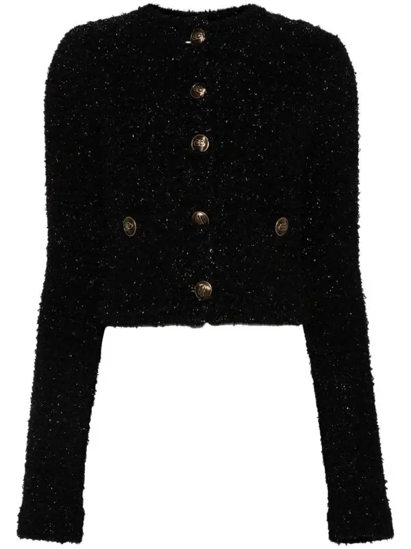 Balenciaga Bouclé Cropped Jacket With Metallic Threading And Logo-embossed Buttons - Multicolor