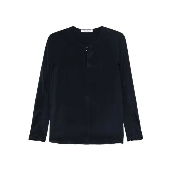 Max Mara Silk Blouse With Slit Cuffs - Blue