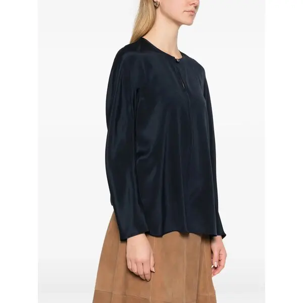 Max Mara Silk Blouse With Slit Cuffs - Blue
