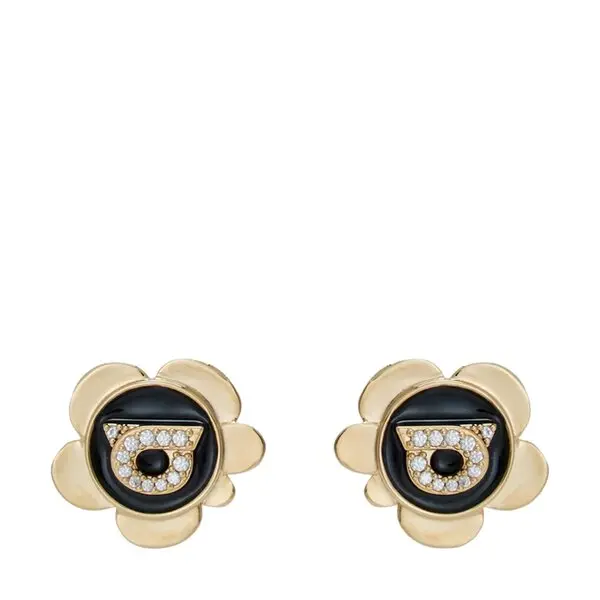 FERRAGAMO Gancini Crystal Stud Earrings - Gold