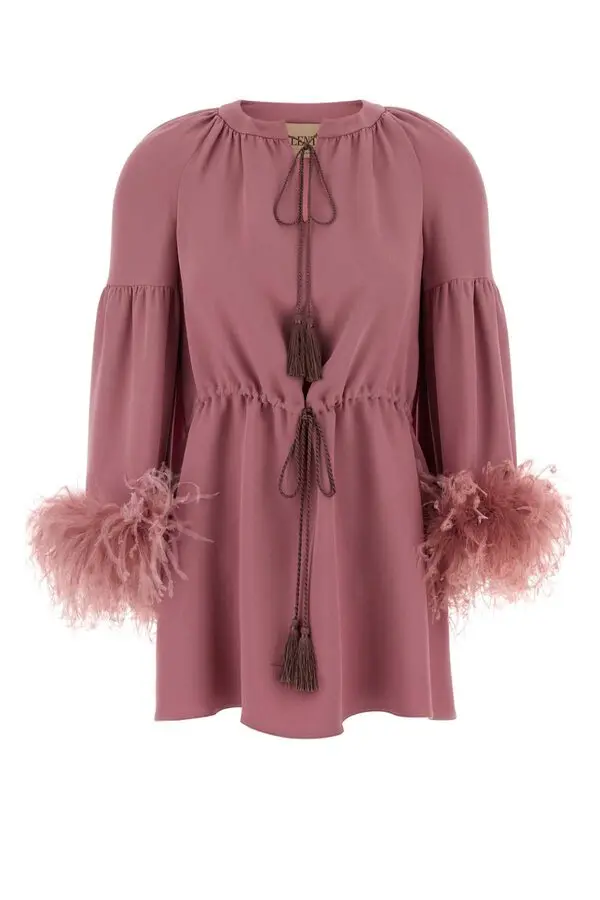 Valentino Garavani Ostrich And Turkey Feather Embellished Crepe Couture Blouse - Pink