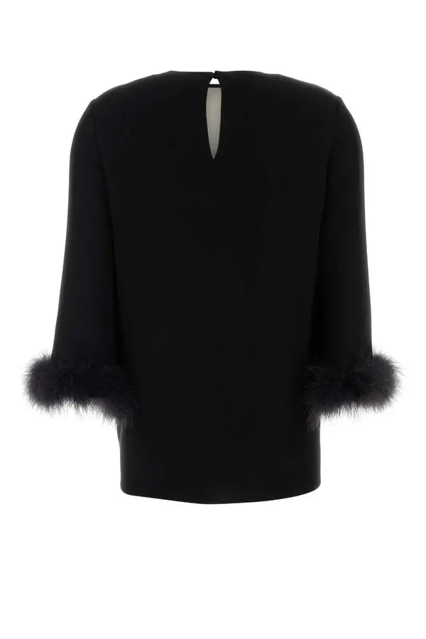 Valentino Garavani Feather Trim Silk Blouse