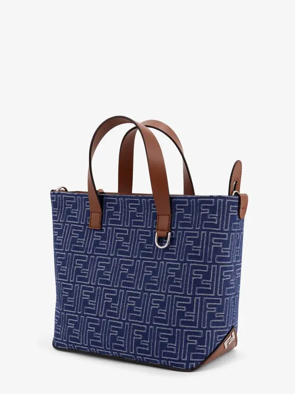 Fendi Ff Jacquard Fabric And Leather Shopping Bag - Cream