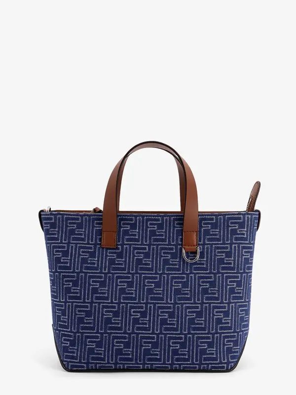 Fendi Ff Jacquard Fabric And Leather Shopping Bag - Cream