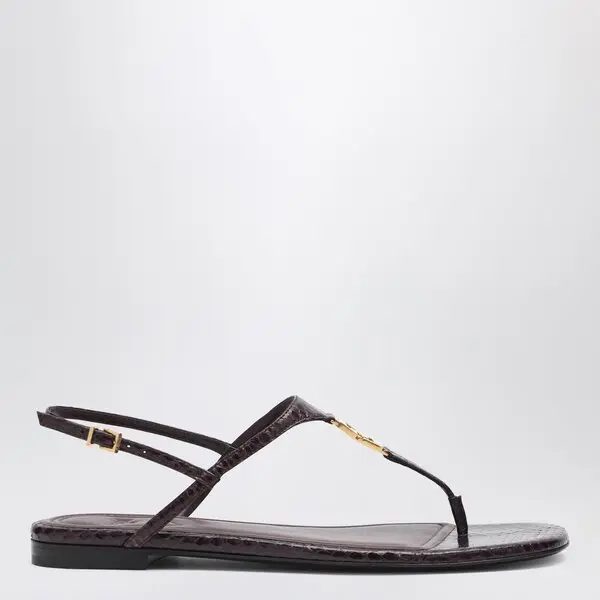 Fendi Dark Purple Ayers Leather Flip Flop Sandals With Ff Detail - Black
