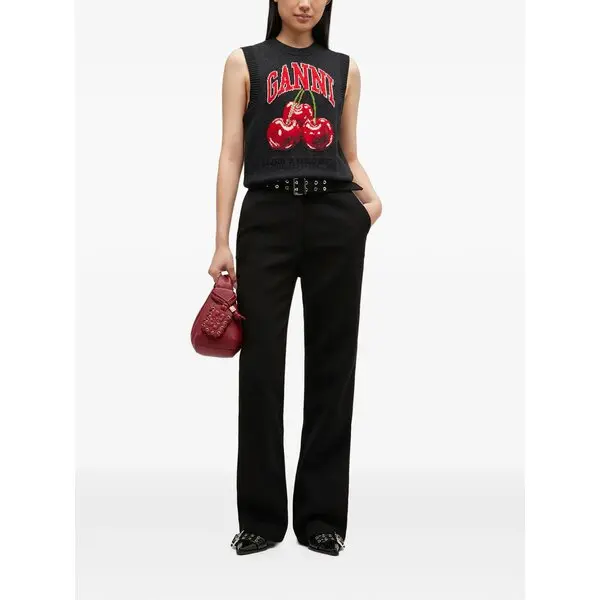 GANNI Sleeveless Knit Top With Cherry Detail - Gray
