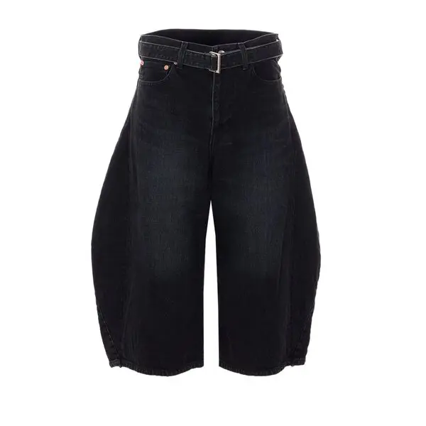 Sacai Wide Leg Denim Pants With Belt - Black