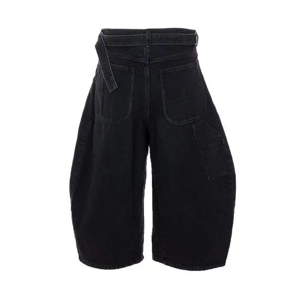 Sacai Wide Leg Denim Pants With Belt - Black