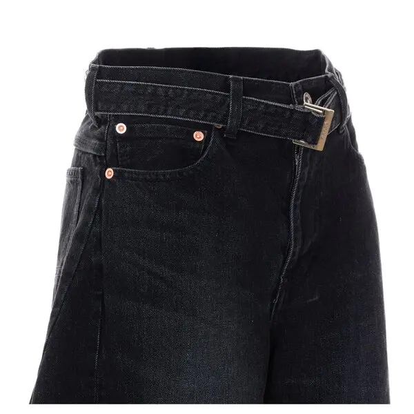 Sacai Wide Leg Denim Pants With Belt - Black
