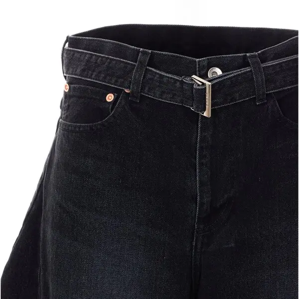 Sacai Wide Leg Denim Pants With Belt - Black