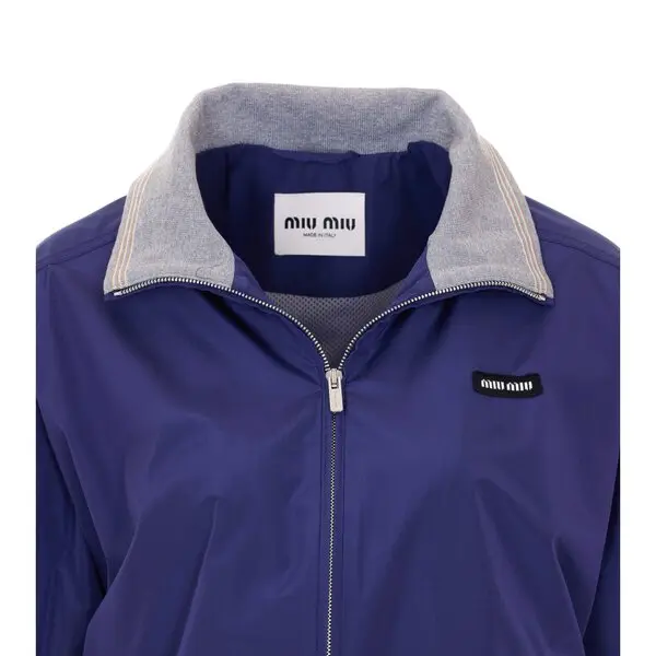 Miu Miu Popeline Blouson With Logo - Blue
