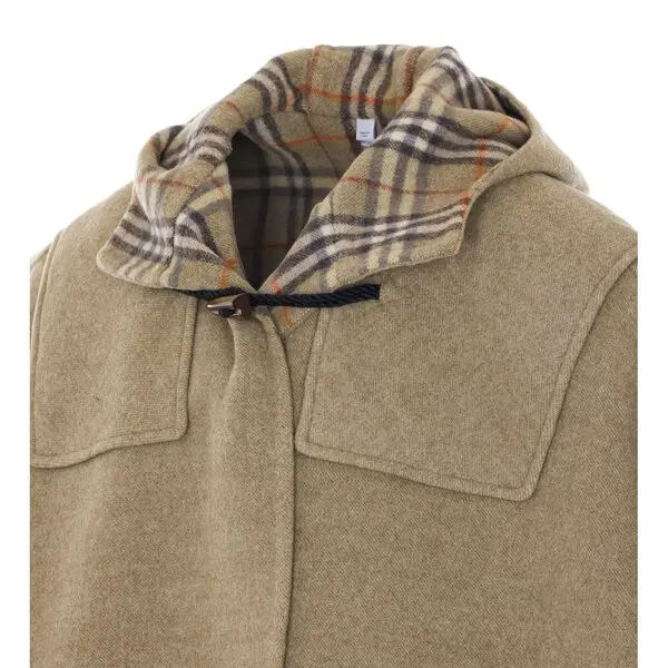 Burberry Wool Duffle Cape With Check Print Lining
