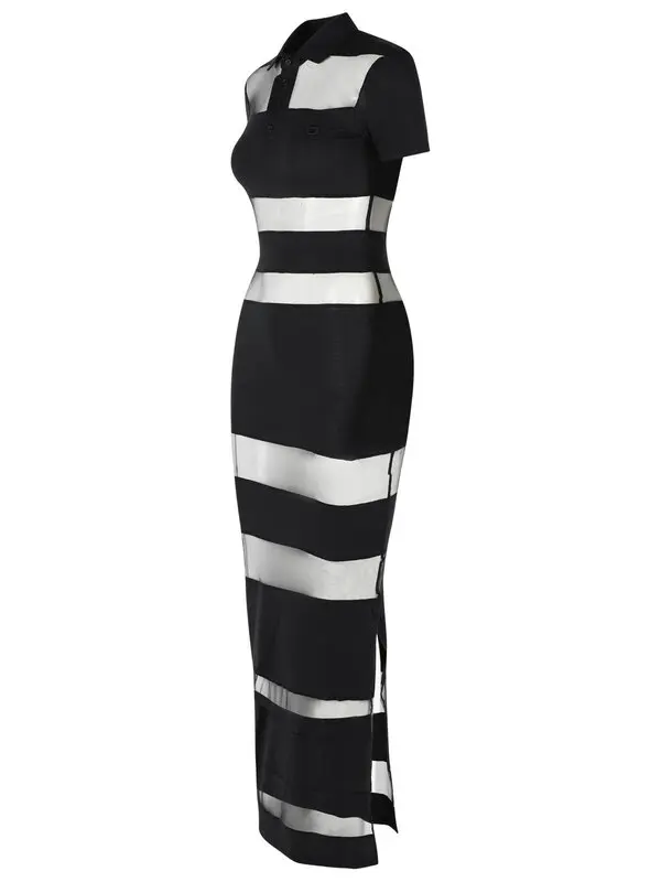Coperni Striped Cotton Blend Sheer Insert Dress