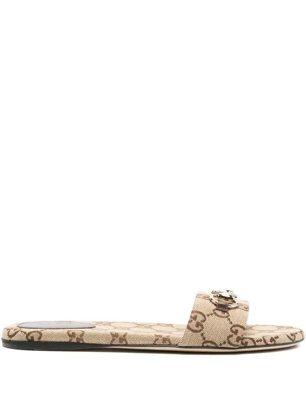 Gucci Gg Monogram Horsebit Detail Slide Sandals - Multicolor