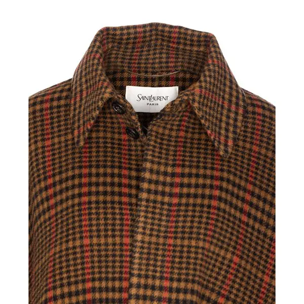 Saint Laurent Combed Wool Plaid Cape