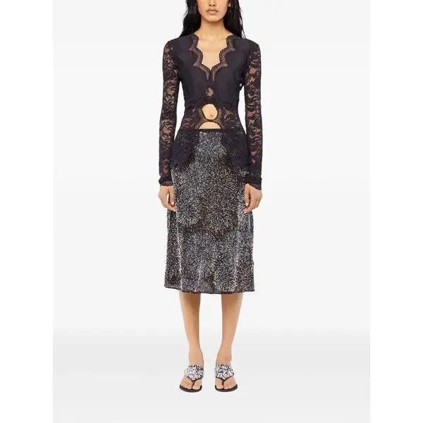 Rabanne Long Sleeve Lace Top - Black