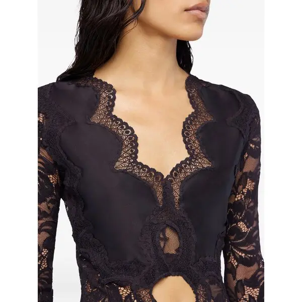 Rabanne Long Sleeve Lace Top - Black