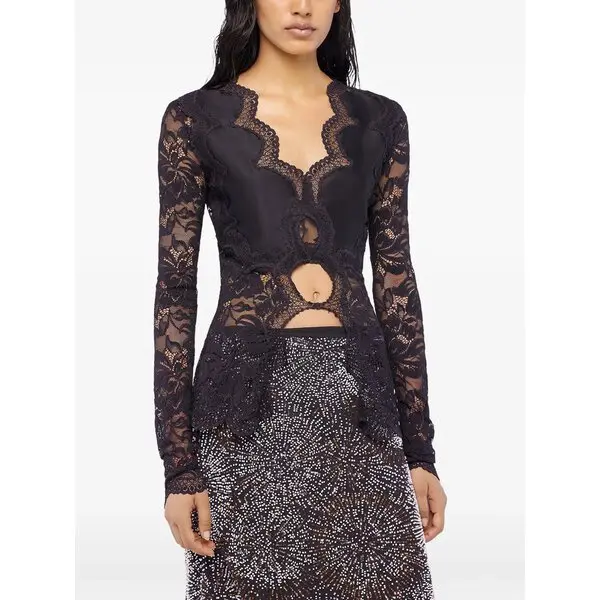 Rabanne Long Sleeve Lace Top - Black