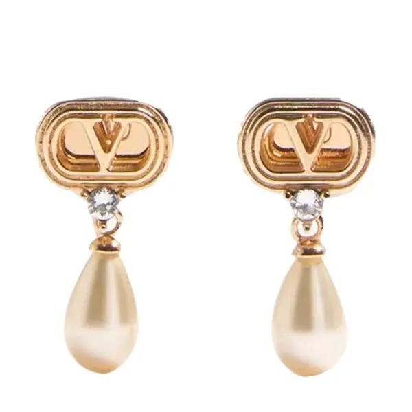 Valentino Garavani Ovalette Earrings With Crystals And Faux Pearls - Gold