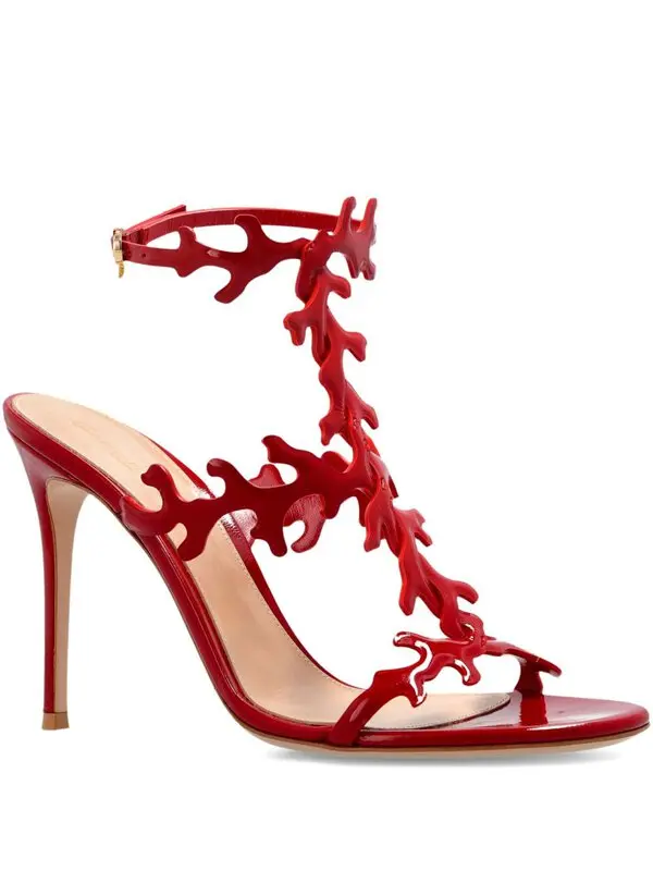 GIANVITO ROSSI Red Leather Cut-out Stiletto Sandals - Multicolor