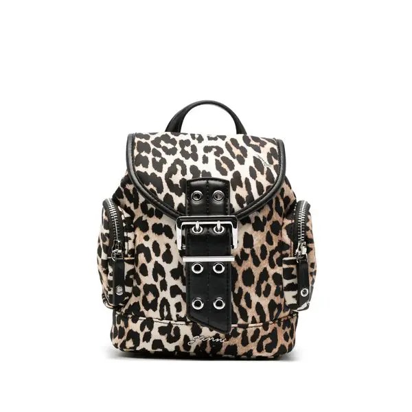 GANNI Leopard Print Backpack - Cream