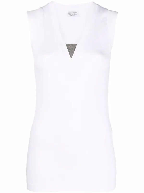 Brunello Cucinelli Sleeveless V-neck Cotton Tank Top - Multicolor