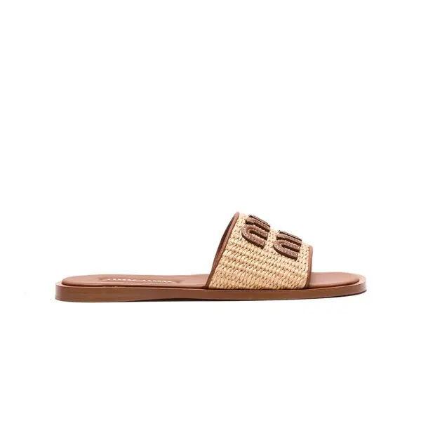 Miu Miu Logo Slide Sandals - Cream