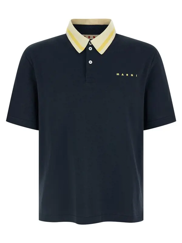 Marni Piqué Cotton Polo Shirt - Blue