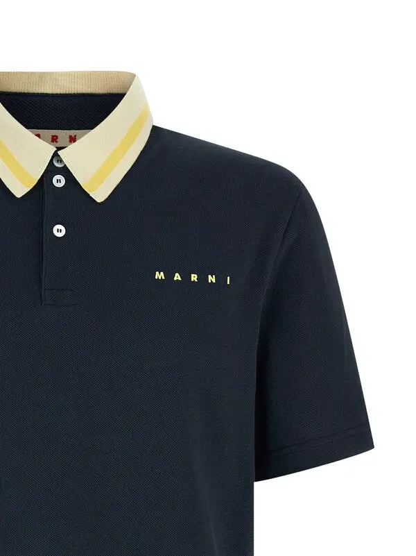 Marni Piqué Cotton Polo Shirt - Blue