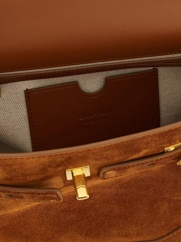 Balmain B-buzz 23 Suede Handbag - Brown