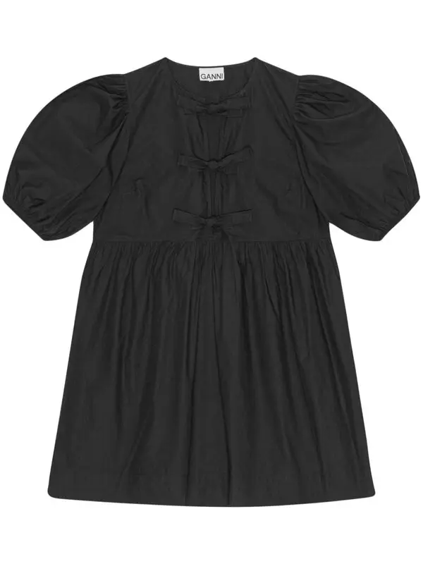 GANNI Organic Cotton Puff Sleeve Mini Dress - Multicolor