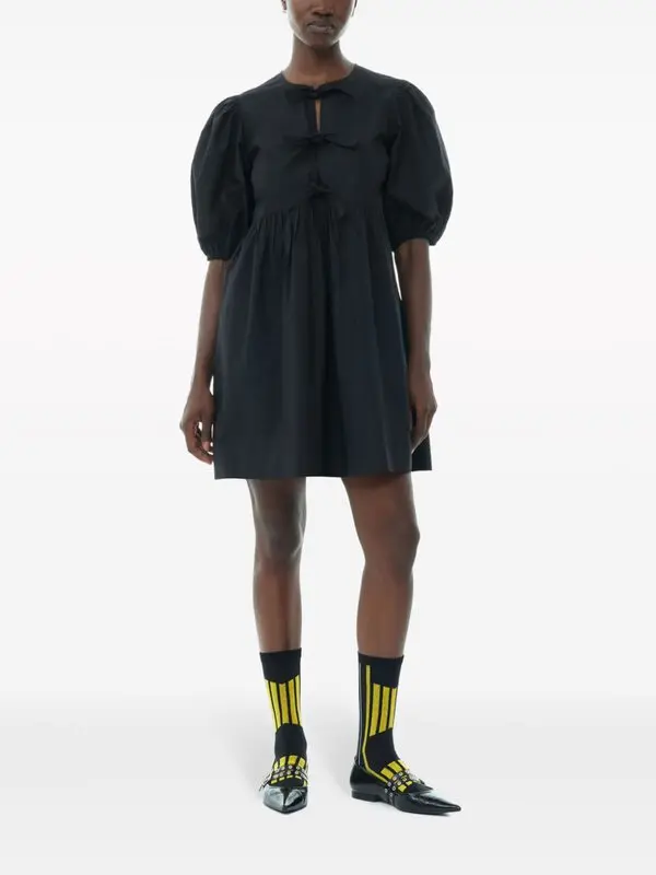 GANNI Organic Cotton Puff Sleeve Mini Dress - Multicolor