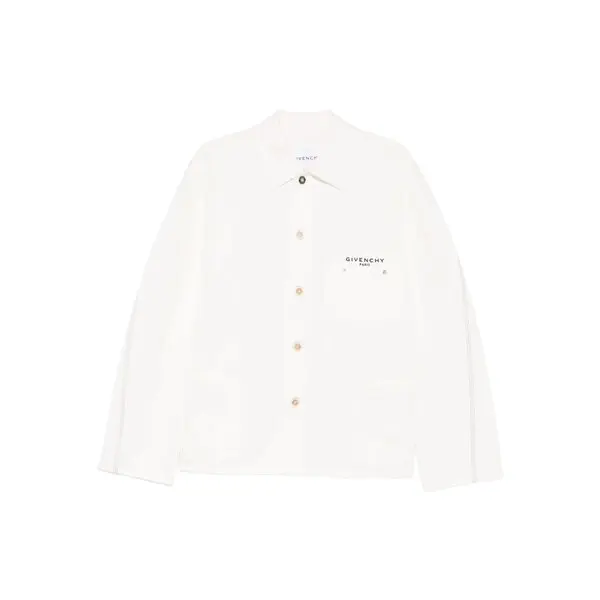 Givenchy Off-white Cotton Shirt Jacket With Logo Detail - Cream
