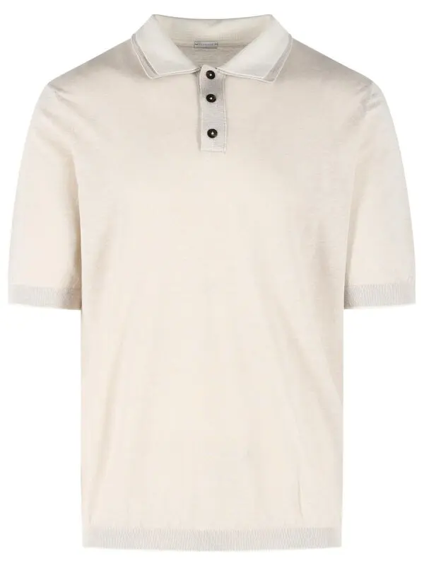 Eleventy Beige Linen Blend Polo Shirt - Cream