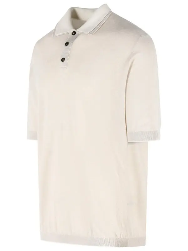 Eleventy Beige Linen Blend Polo Shirt - Cream