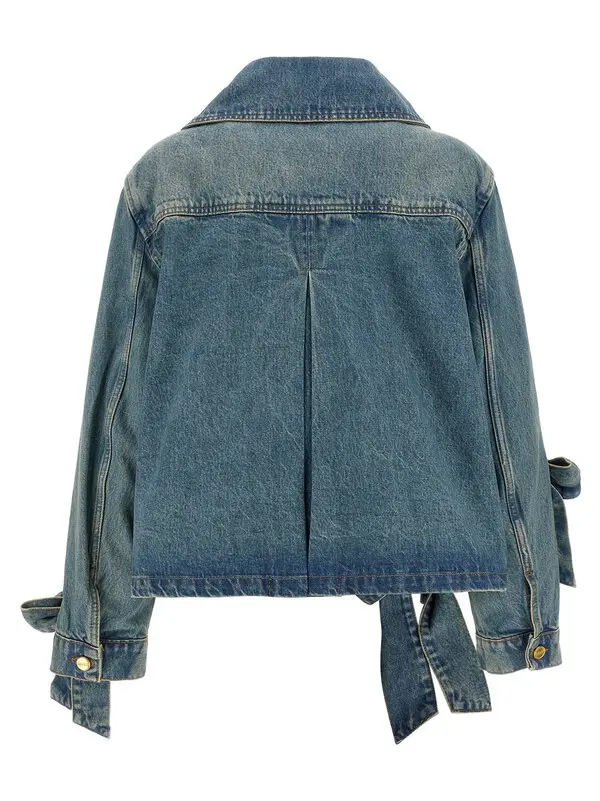 GANNI Light Rigid Denim Jacket With Bow Detail - Blue
