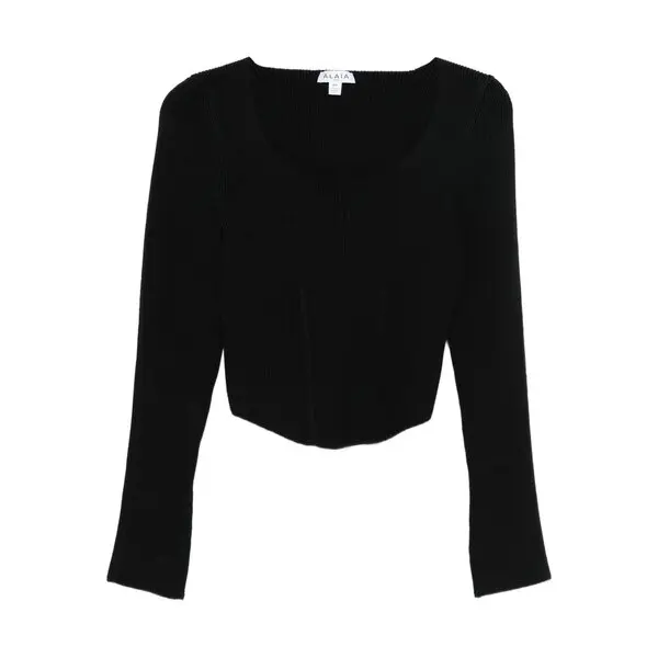 Alaïa Long Sleeve Square Neck Ribbed Knit Jumper - Black