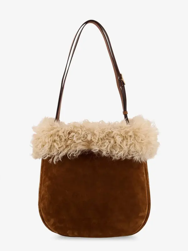 Saint Laurent Suede Shoulder Bag With Shearling Profile - Multicolor