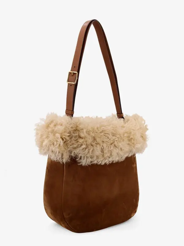 Saint Laurent Suede Shoulder Bag With Shearling Profile - Multicolor