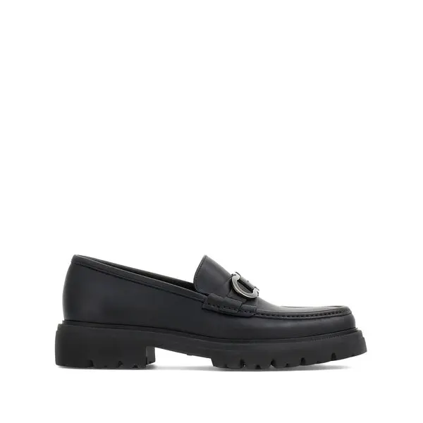 FERRAGAMO Calf Leather Gancini Buckle Loafers - Black