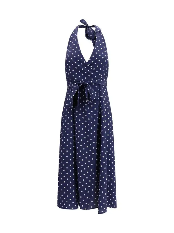 P.a.r.o.s.h Polka-dot Silk Halter Neck Dress