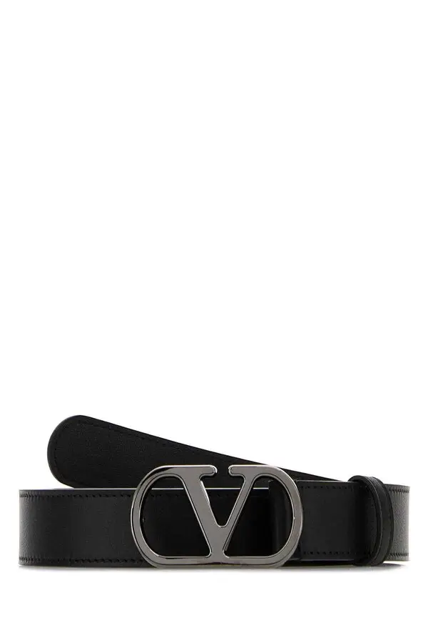 Valentino Garavani Leather Vlogo Belt - Black