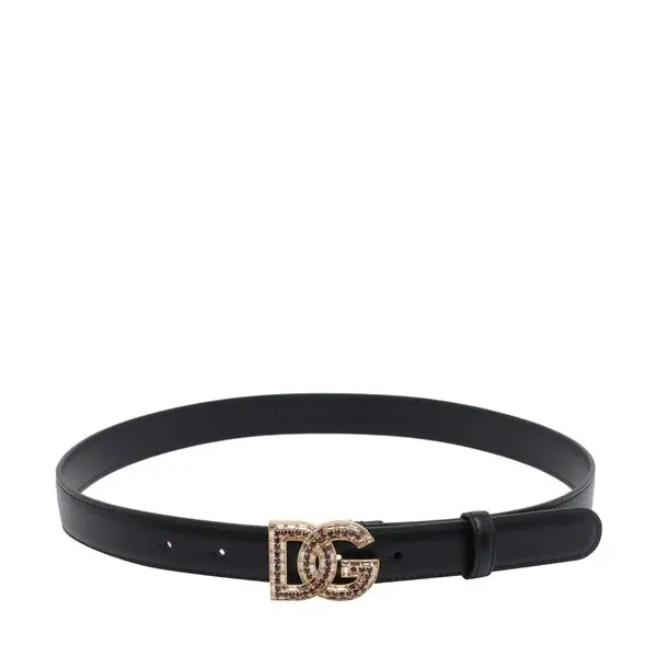 Dolce & Gabbana Embellished Dg Logo Leather Belt - Black